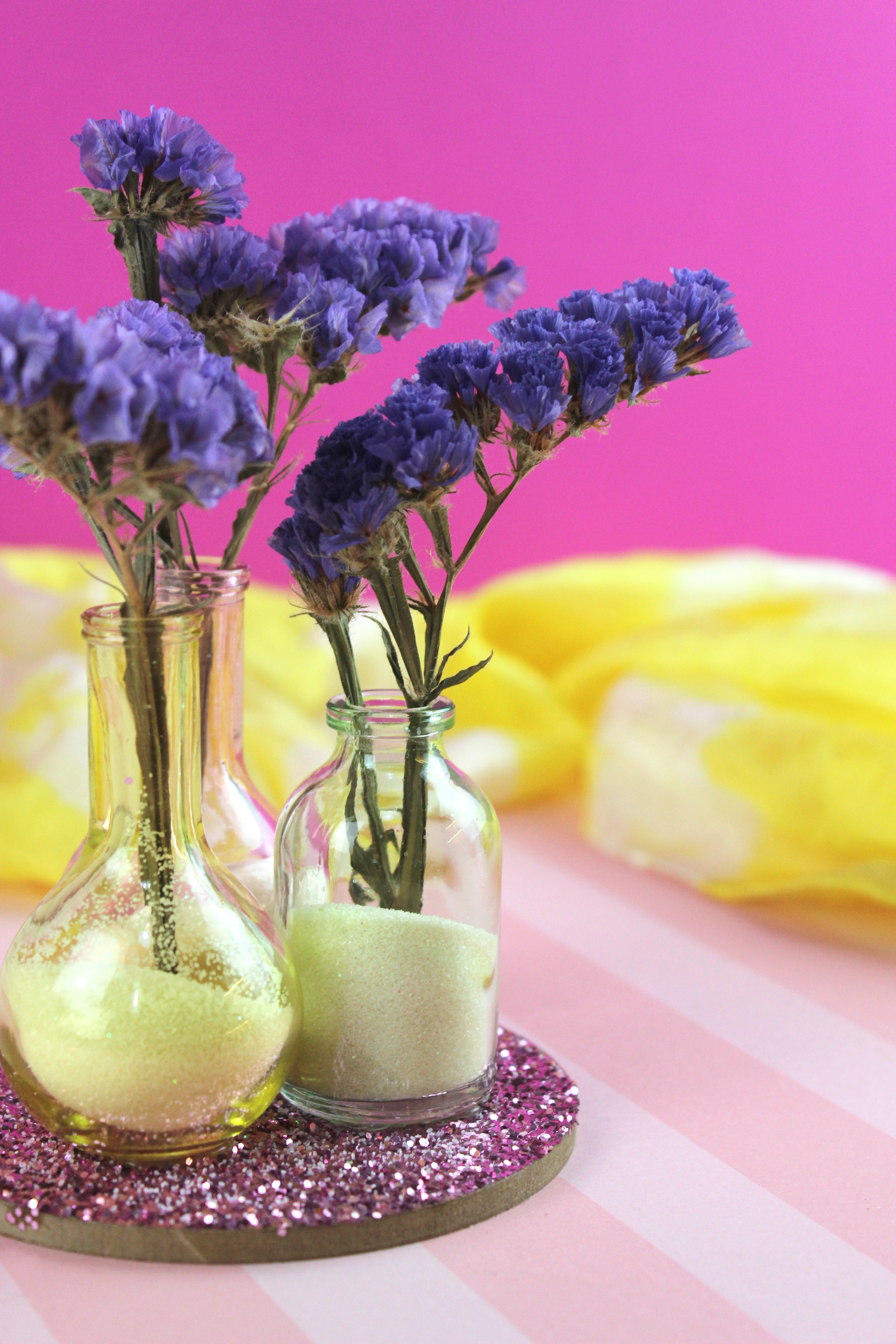 DIY Simple Flower Vase with Glitter and Small Bottles!